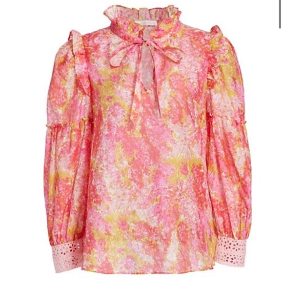 LoveShackFancy | Tops | Nwt Loveshackfancy Pink Lace Bow Ruffle Blouse ...